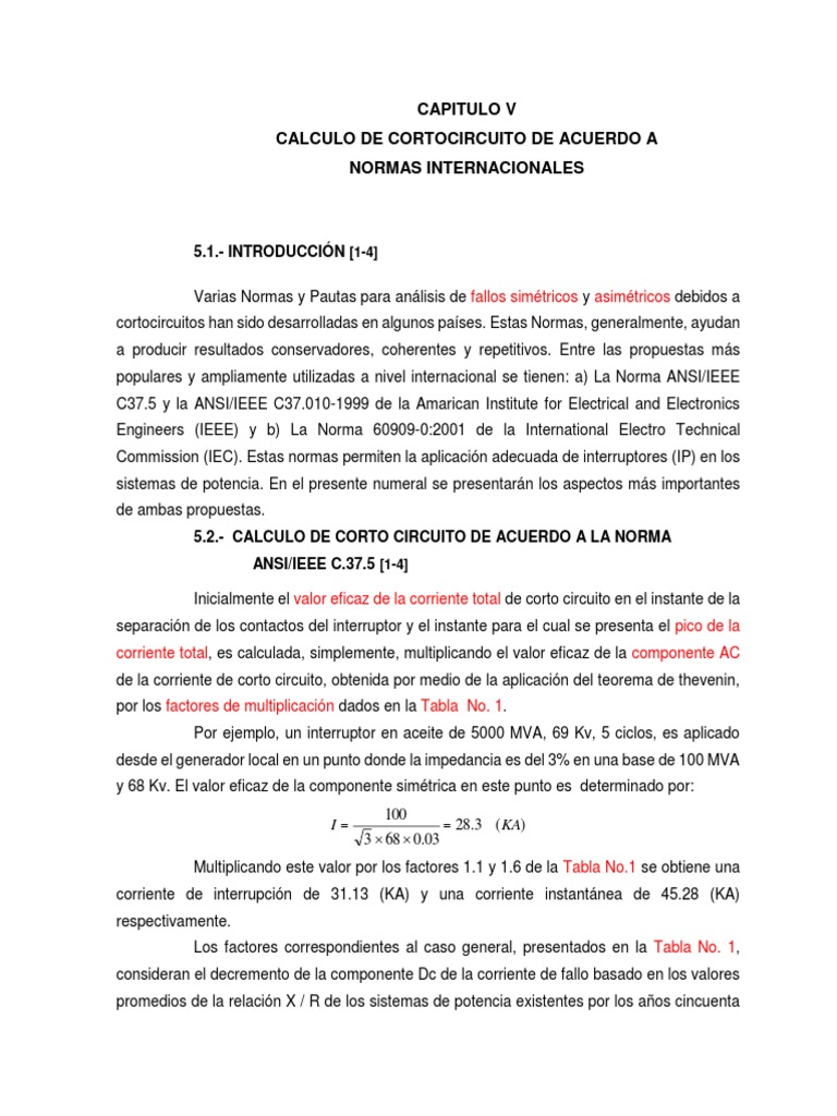 Capítulo V CALCULO DE CC DE ACUERDO A NORMAS INTERNACIONALES | PDF ...