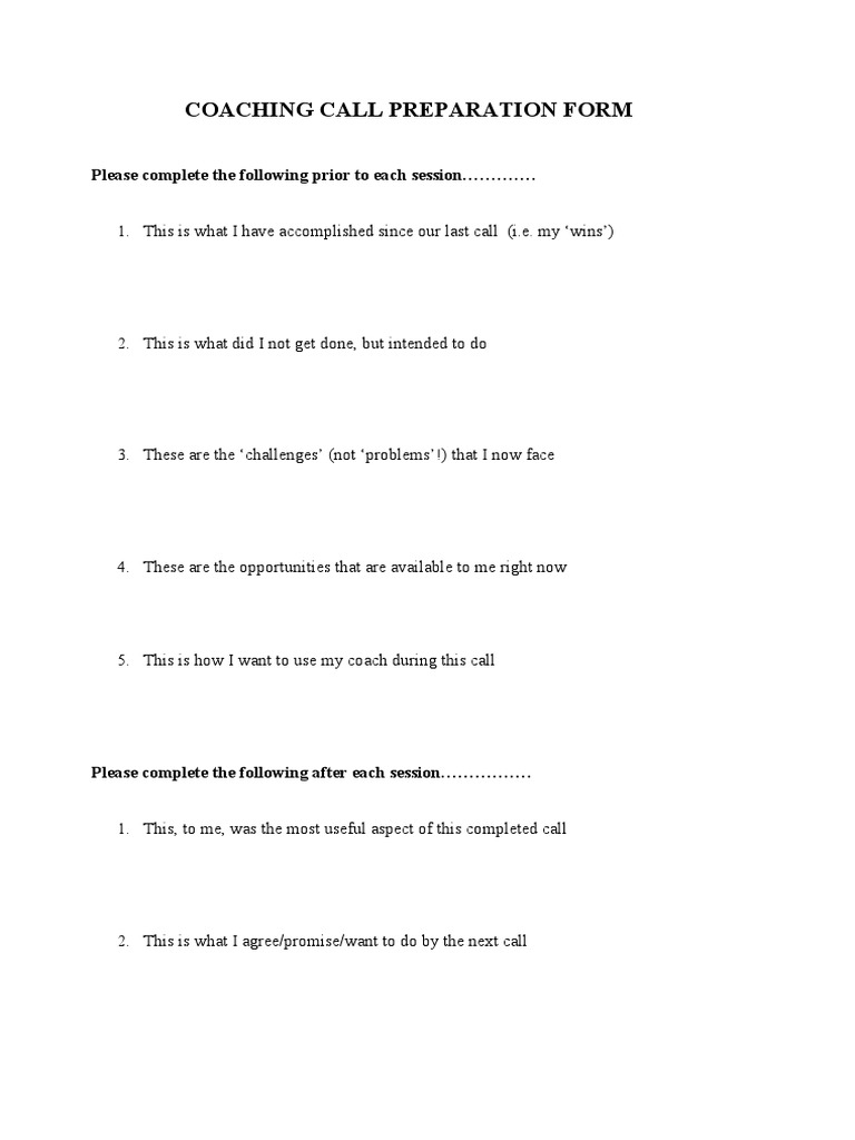 Coaching Call Prep & Review Form | PDF