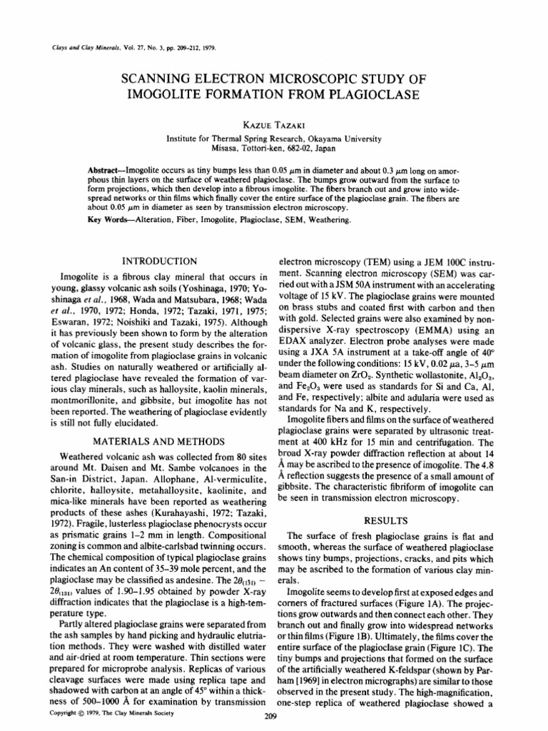 Scanning Electron Microscopic Study of Imogolite Formation From ...