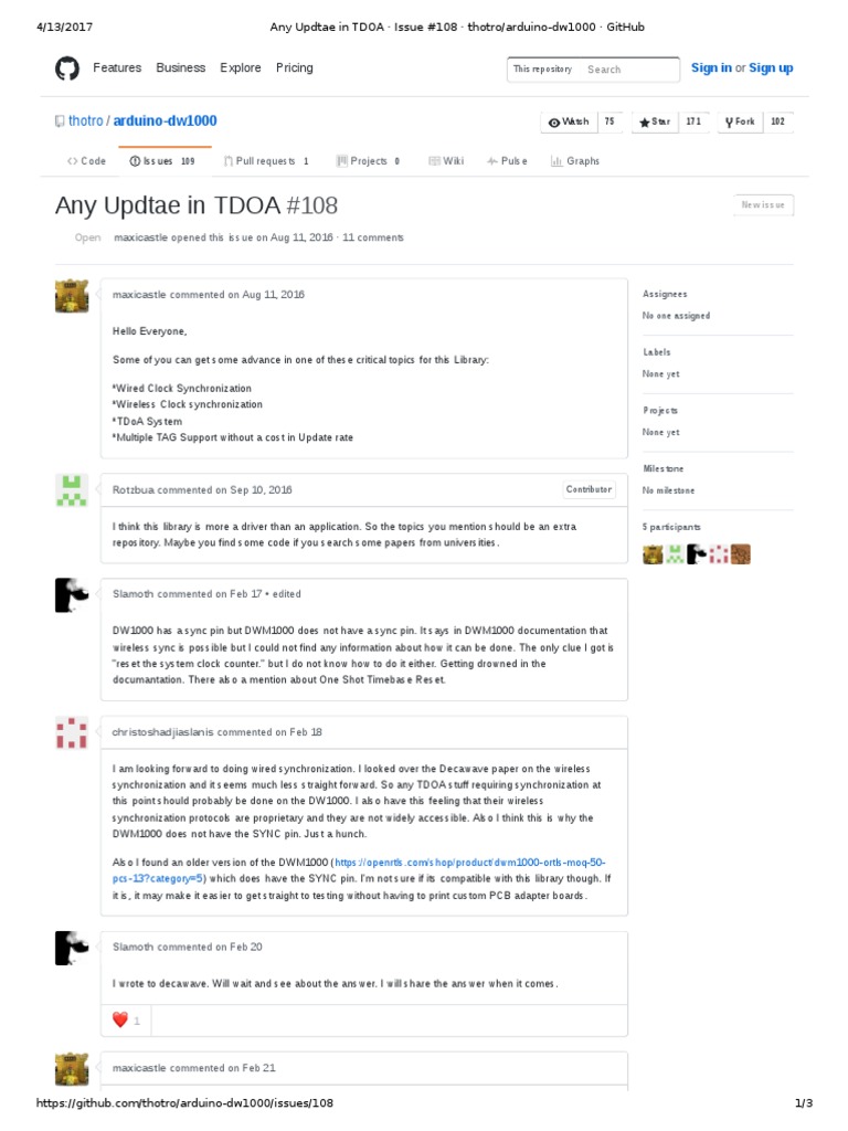 Any Updtae in TDOA Issue #108 Thotro - Arduino-Dw1000 GitHub | PDF | Telecommunications ...