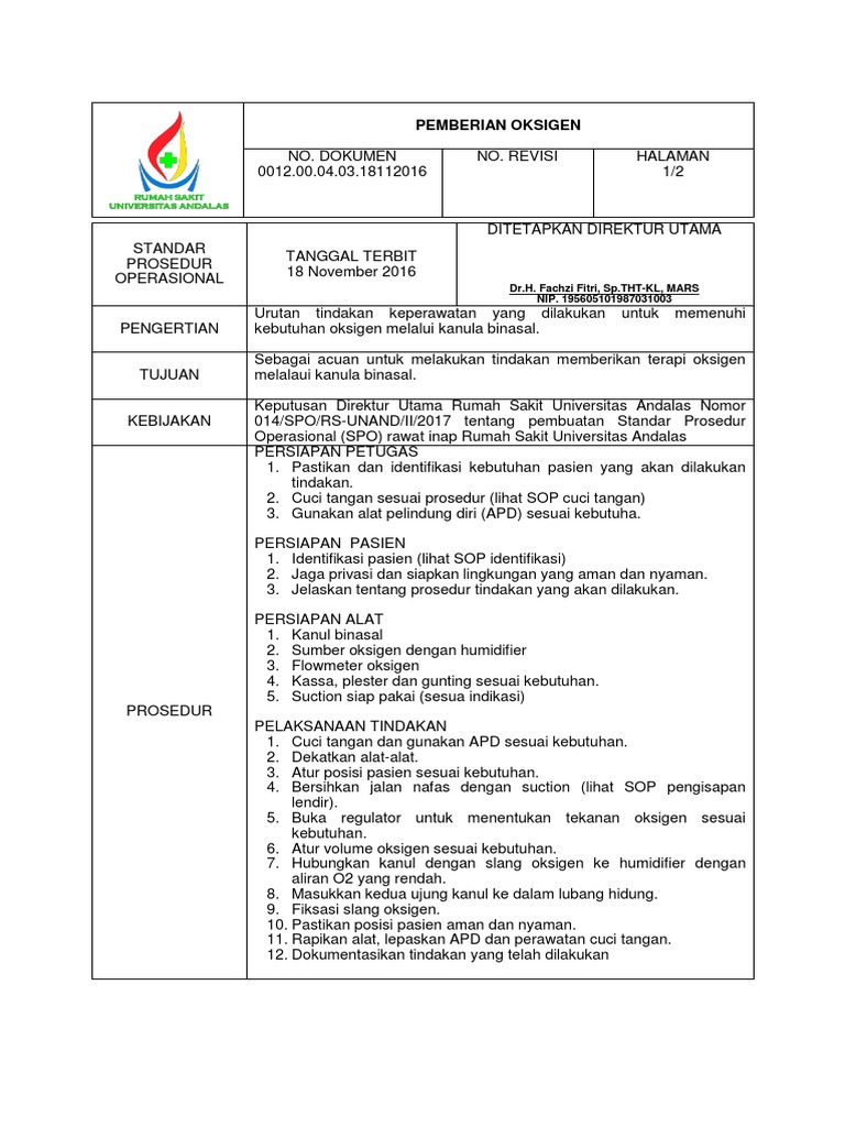 Spo Pemberian Oksigen | PDF