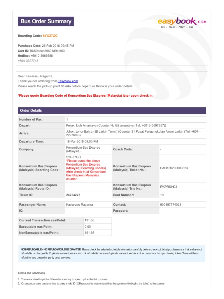 Order Summary Pdf Pdf Ticket Admission Bus
