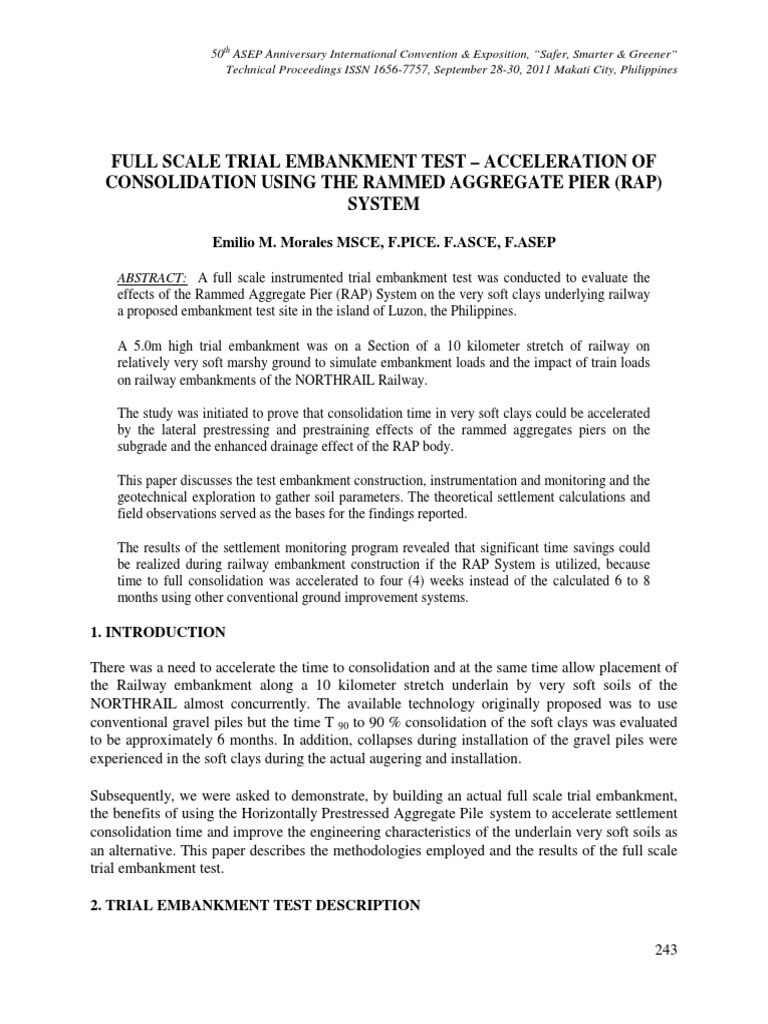 Full Scale Trial Embankment Test - Acceleration of Consolidation Using ...