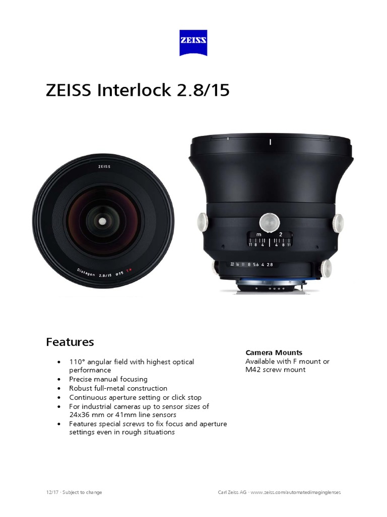 Datasheet Zeiss Interlock 2815 | PDF | Vision | Imaging