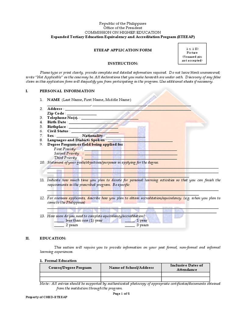 Eteeap Form | Professional Certification | Academic Degree
