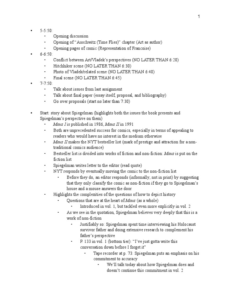 Maus II Discussion Notes | PDF