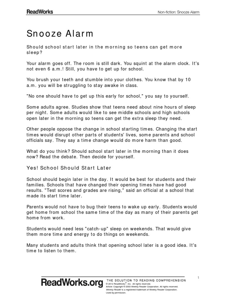 620 Snooze Alarm | PDF | Sleep | Adolescence