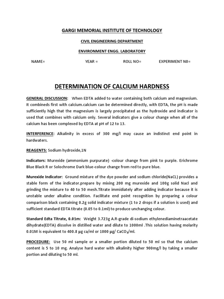 Determination of Calcium Hardness | PDF