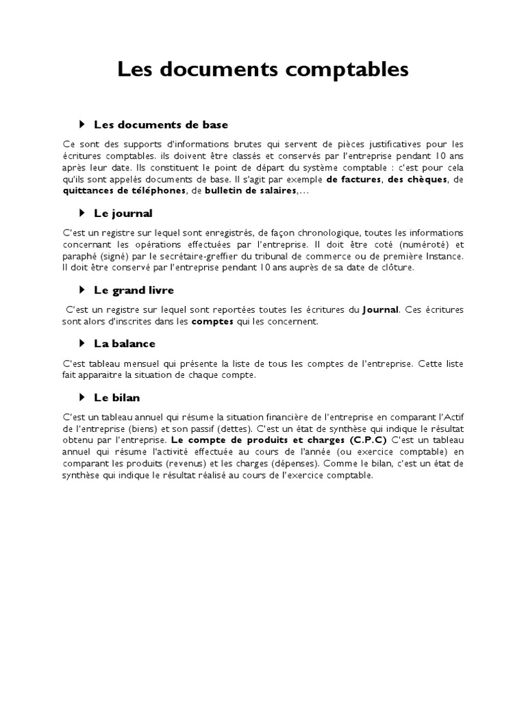 Les Documents Comptables | PDF | Finance et gestion monétaire
