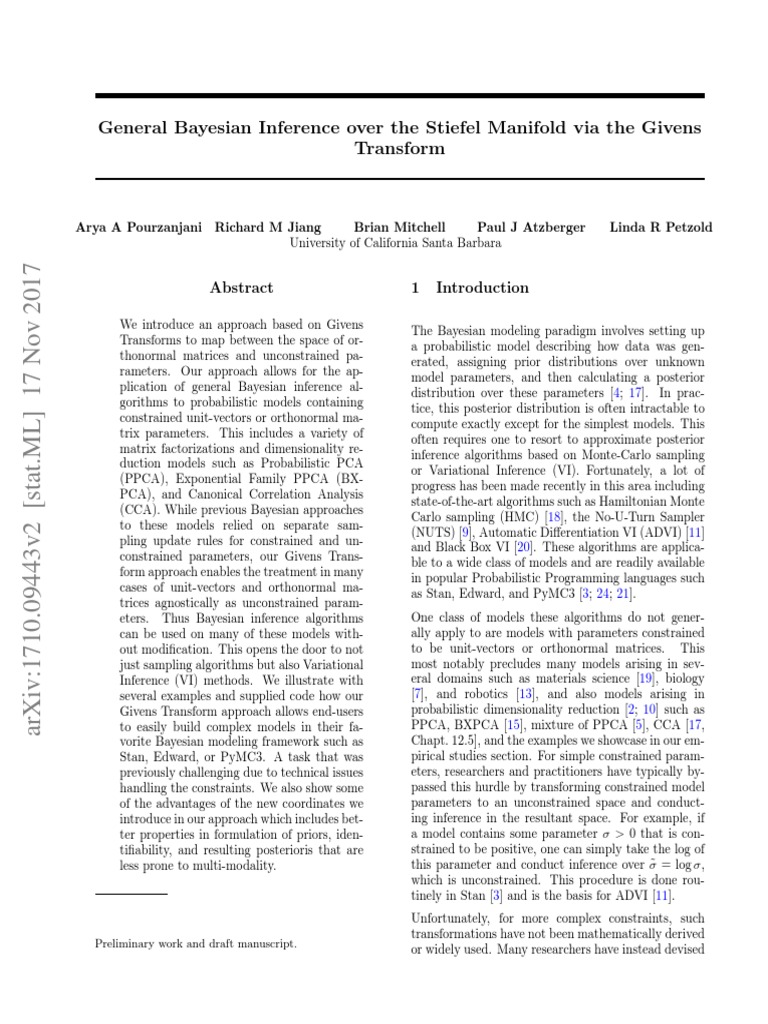 General Bayesian Inference Over The Stiefel Manifold Via The Givens Transform | PDF | Matrix ...