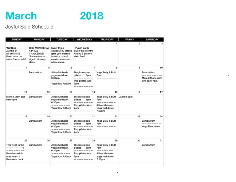 March Class Schedule | PDF | Leisure | Sports