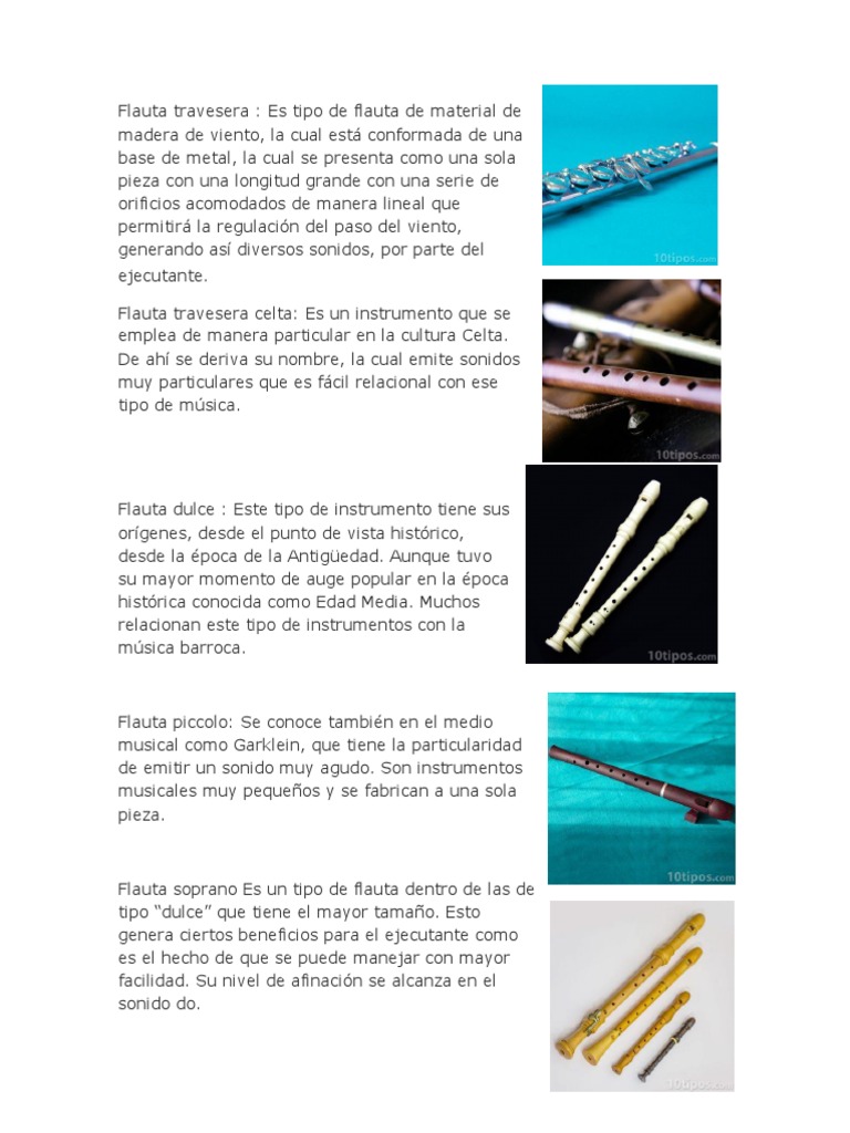 Tipos de Flautas Concepto e Imagen | PDF | Flauta | Grabadora ...