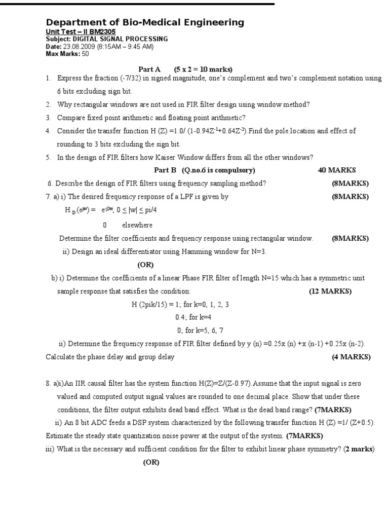 BM2305 DSP | PDF | Digital Signal Processing | Filter (Signal Processing)