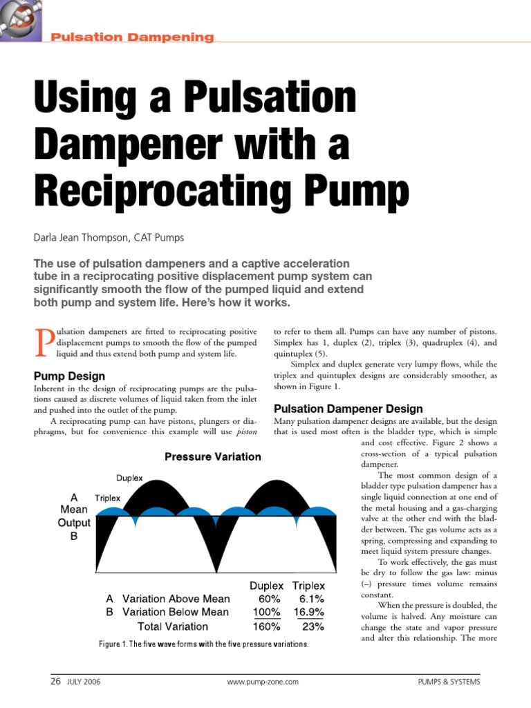 Using Pulsation Damper With A Reciprocating Pump | PDF | Pump | Gases