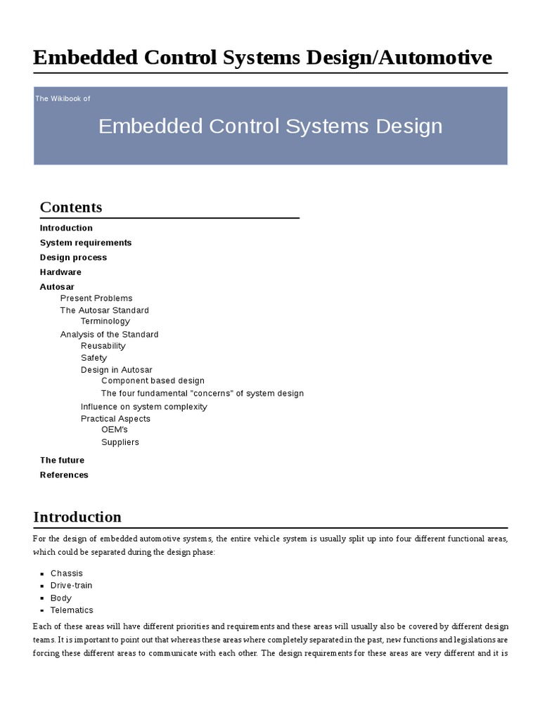 Embedded Control Systems Designautomotive Pdf Autonomous Car Software 