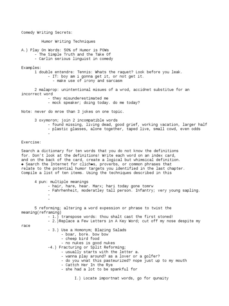 Comedy Writing Secrets Notes | PDF | Jokes | Semantics