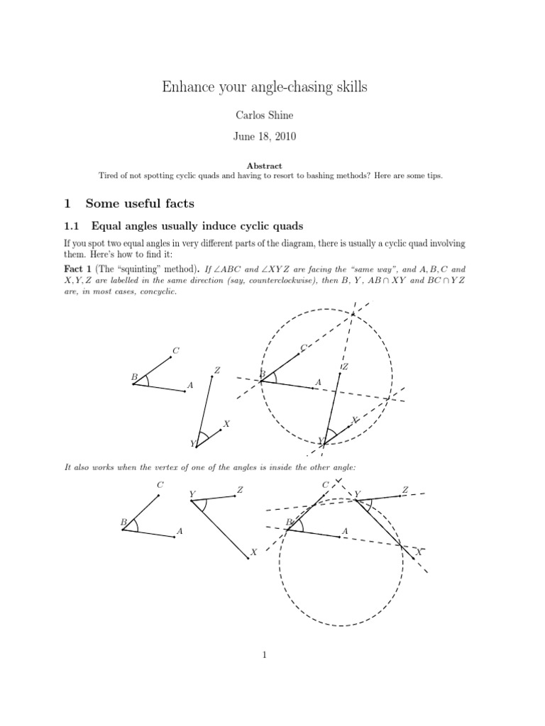 Angle Chasing - Carlos Shine - MOP 2010 GEO | PDF | Triangle | Circle