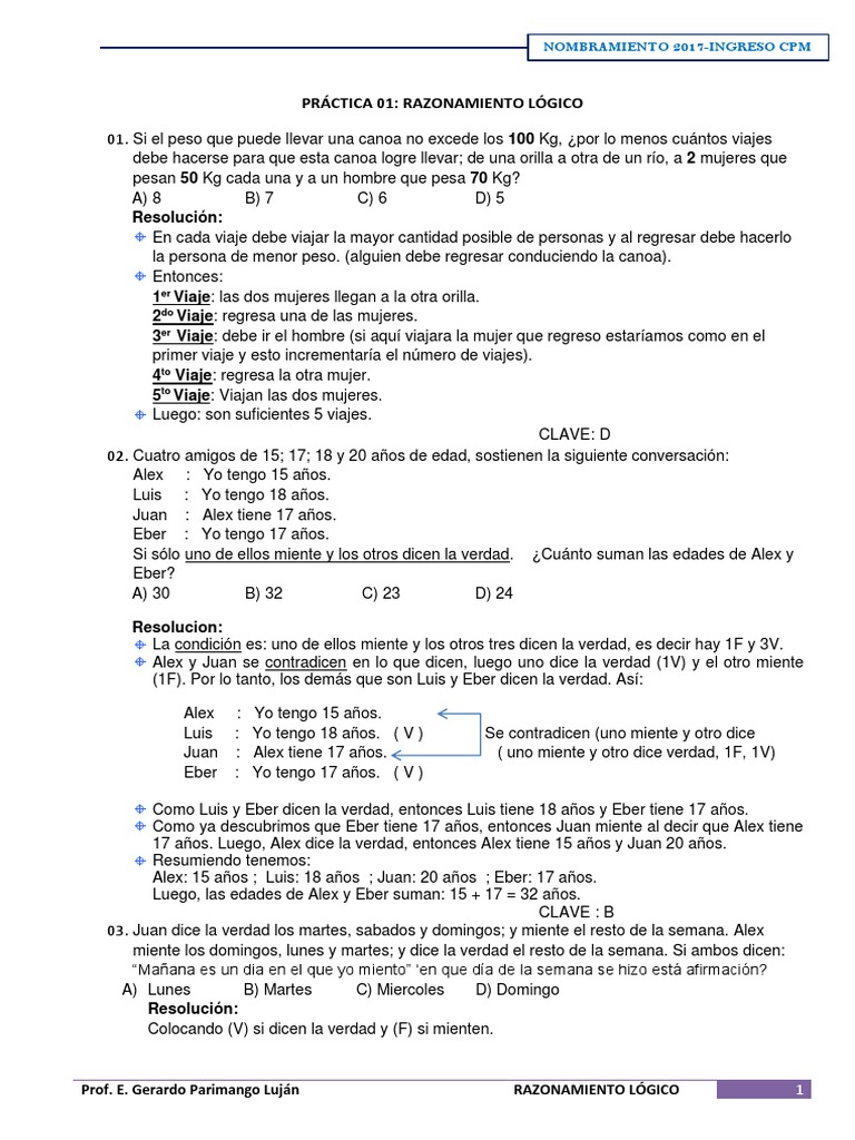 Solucionario Practica 01raz - Logico Aula Virtual | PDF | Verdad