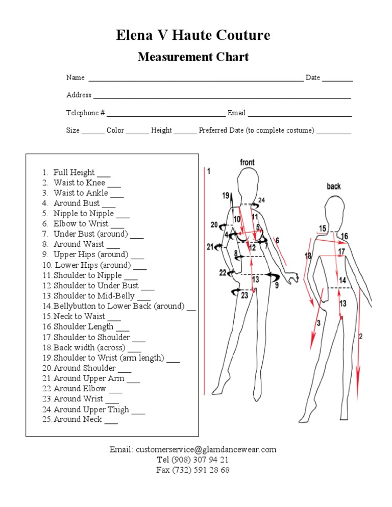 Elena V Haute Couture: Measurement Chart | PDF