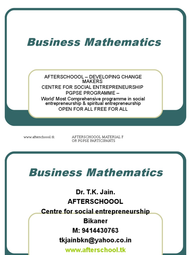 Business Mathematics for PGPSE Participants | PDF | Entrepreneurship ...