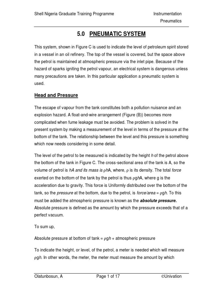 5.0 Pneumatic System: Head and Pressure | PDF | Pressure Measurement ...