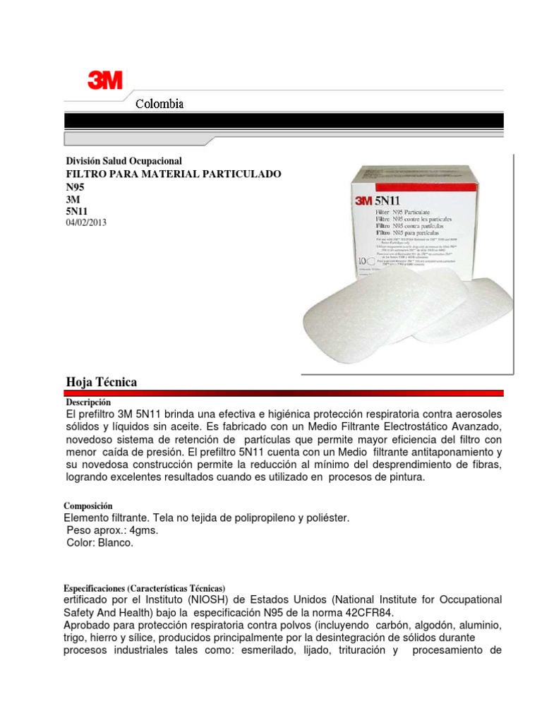 Hoja Técnica Prefiltro 5N11 | PDF | Partículas | Aluminio