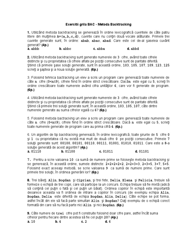 Exercitii Grila 2-Backtracking | PDF