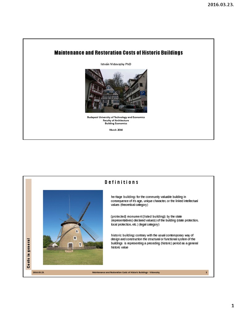 Maintenance and Restoration Costs of Historic Buildings | PDF ...