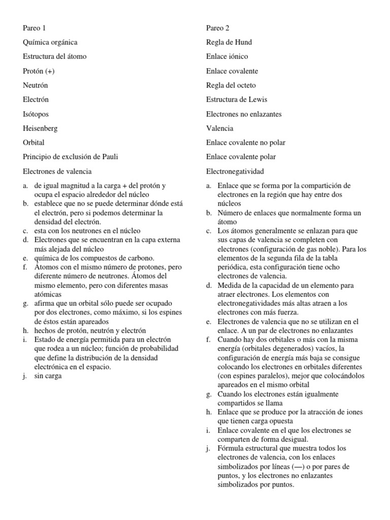 Pareo Organica Examen 1 | PDF | Enlace químico | Electrón