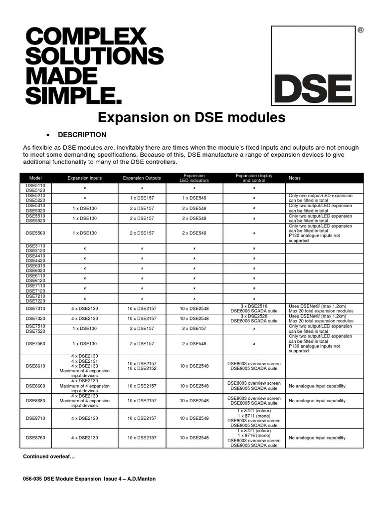 056-036 DSE Module Expansion PDF | PDF | Scada | Light Emitting Diode