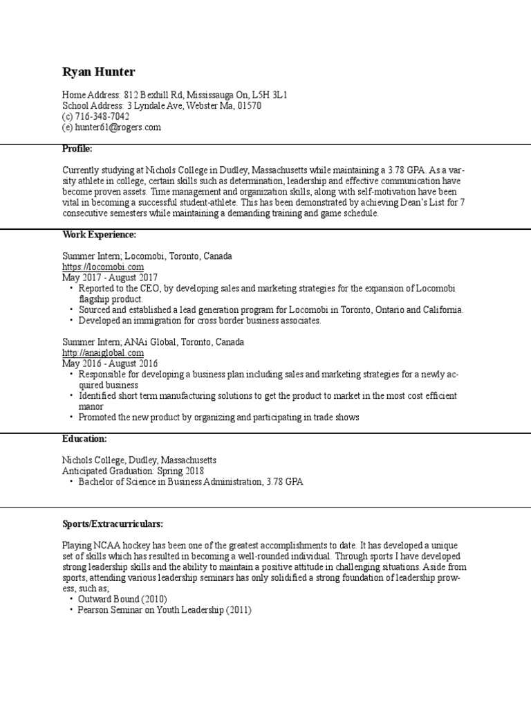 Ryan Hunter Resume | PDF