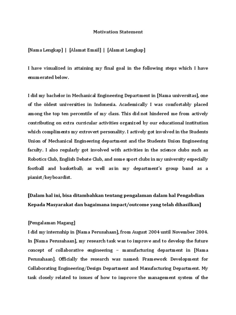 A Comprehensive Motivation Statement Detailing Educational Background ...
