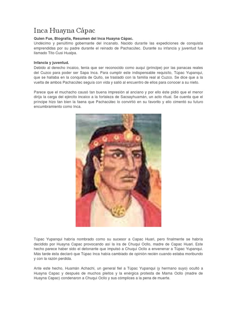 Biografía de Huayna Cápac, Inca destacado | PDF | Imperio Inca ...