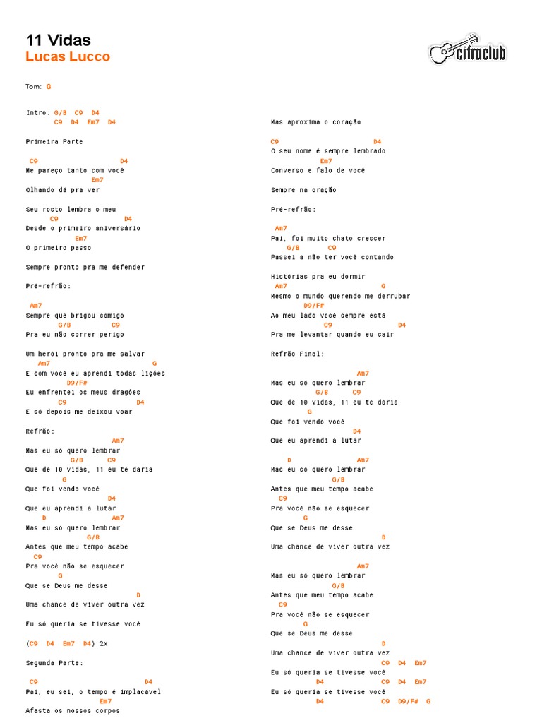 Cifra Club - Lucas Lucco - 11 Vidas | PDF