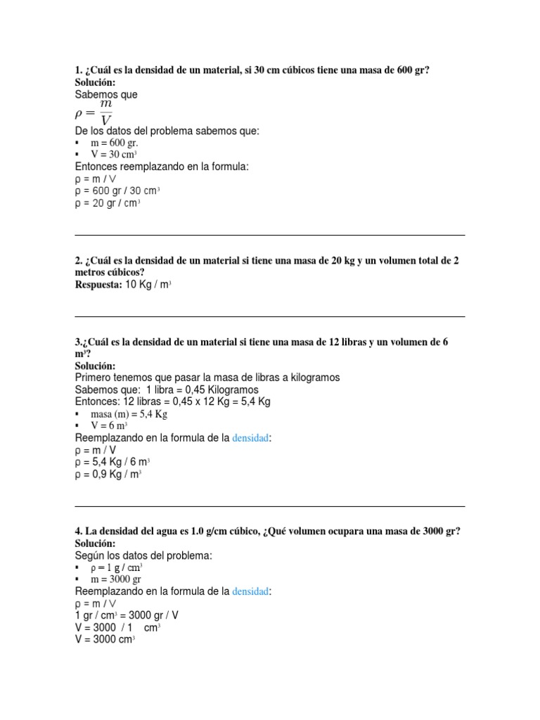 Ejercicios de Densidad | PDF | Densidad | Cantidades fisicas