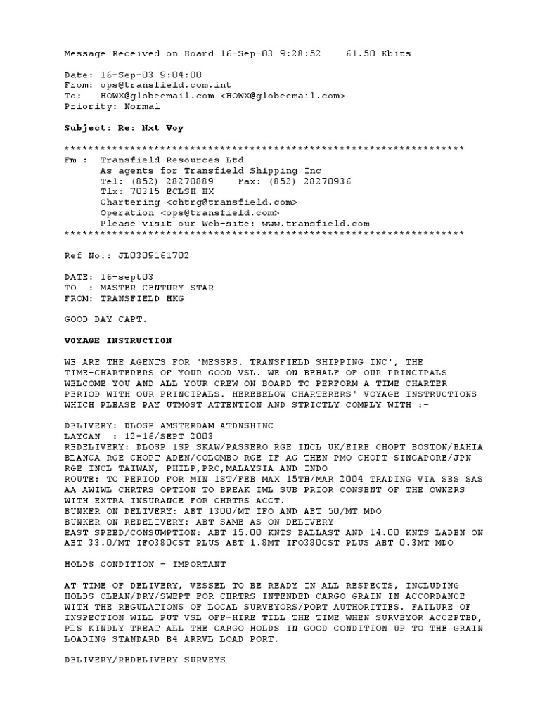 Sailing Instruction-Voy 5 | PDF | Cargo | Watercraft