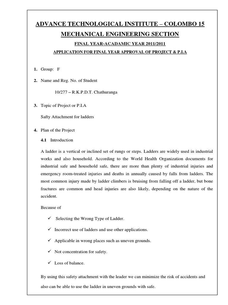 Project Proposal | PDF | Ladder | Injury