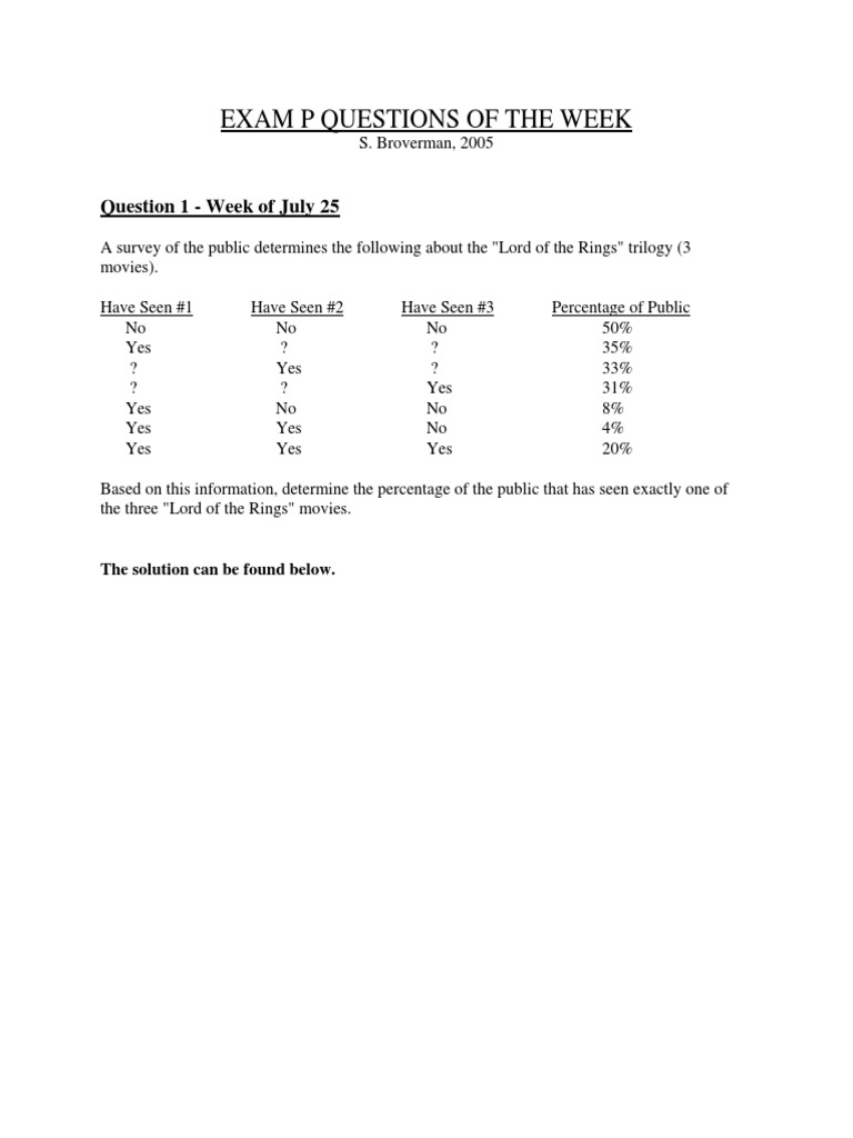 Exam P Questions of The Week | Download Free PDF | Teaching Mathematics ...