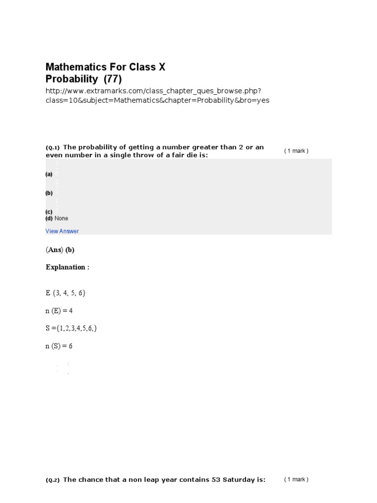 Chapter 15 Probability | PDF | Probability | Odds