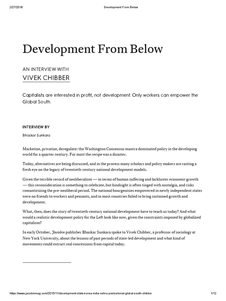 Development From Below: Vivek Chibber | PDF | Informal Sector | Capitalism