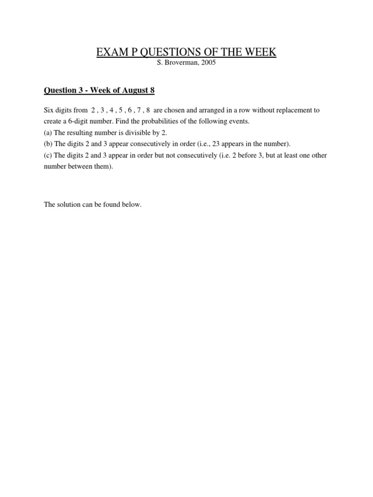 Exam P Questions of The Week | PDF | Numbers | Mathematical Objects