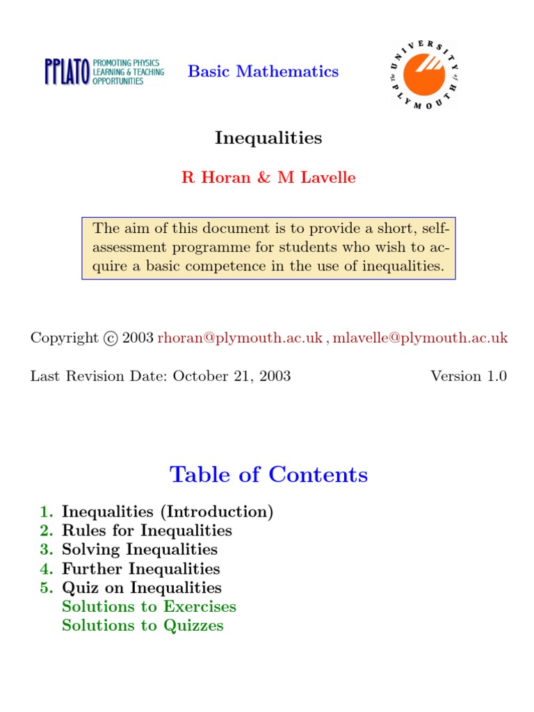 Inequalities: Basic Mathematics | PDF