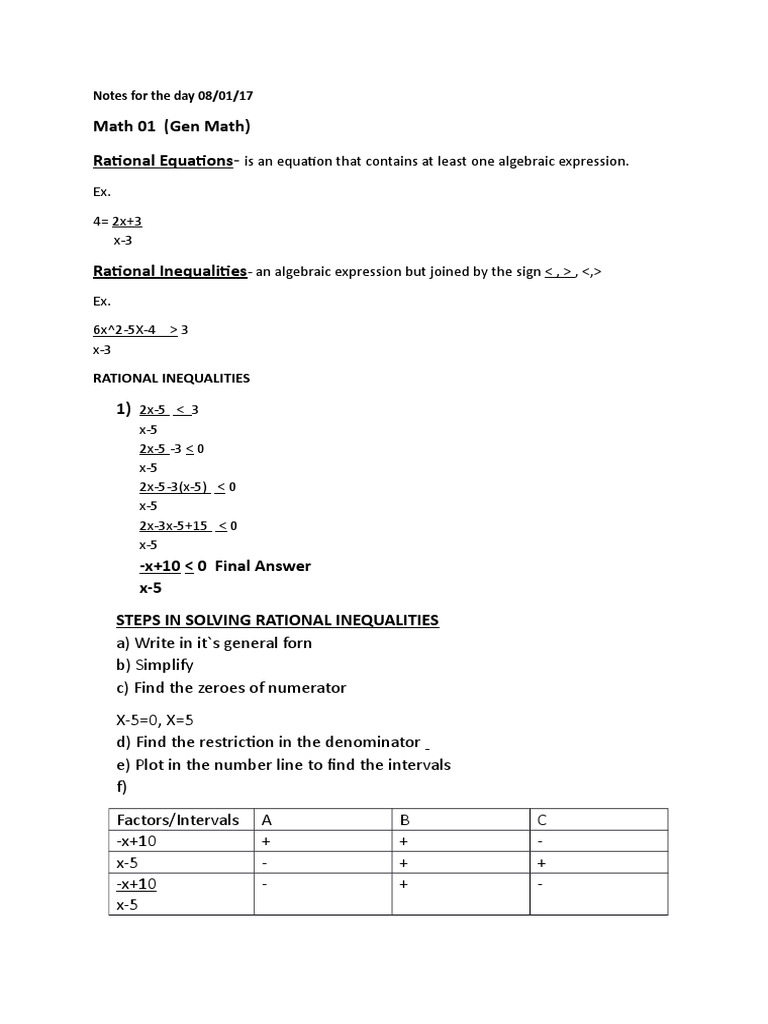 Rational Equations and Inequalities Guide | PDF