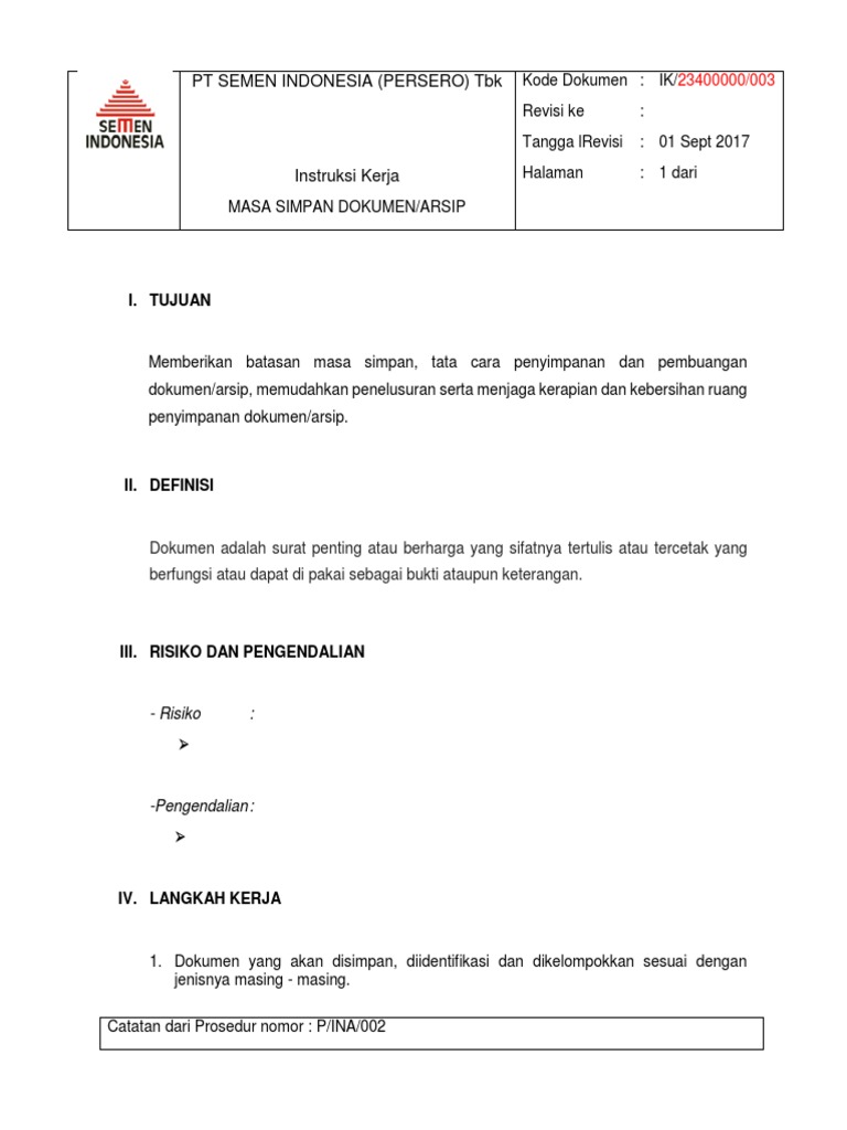 Prosedur Penyimpanan Dokumen Perusahaan | PDF