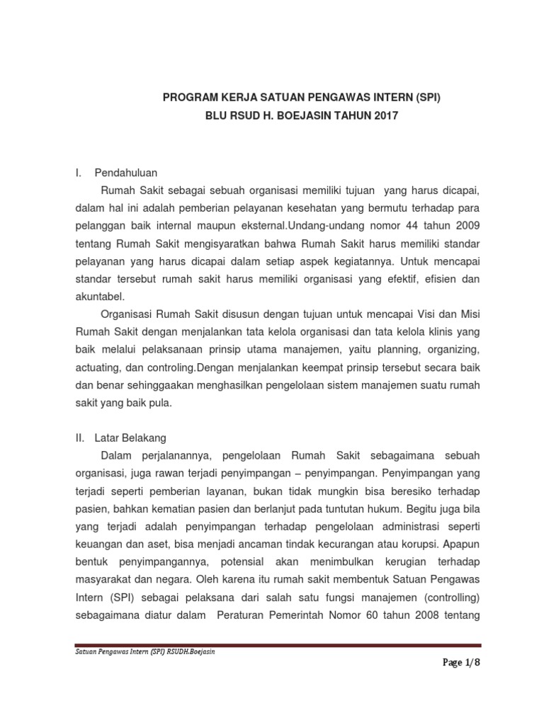 Program Kerja SPI RSUD H Boejasin | PDF
