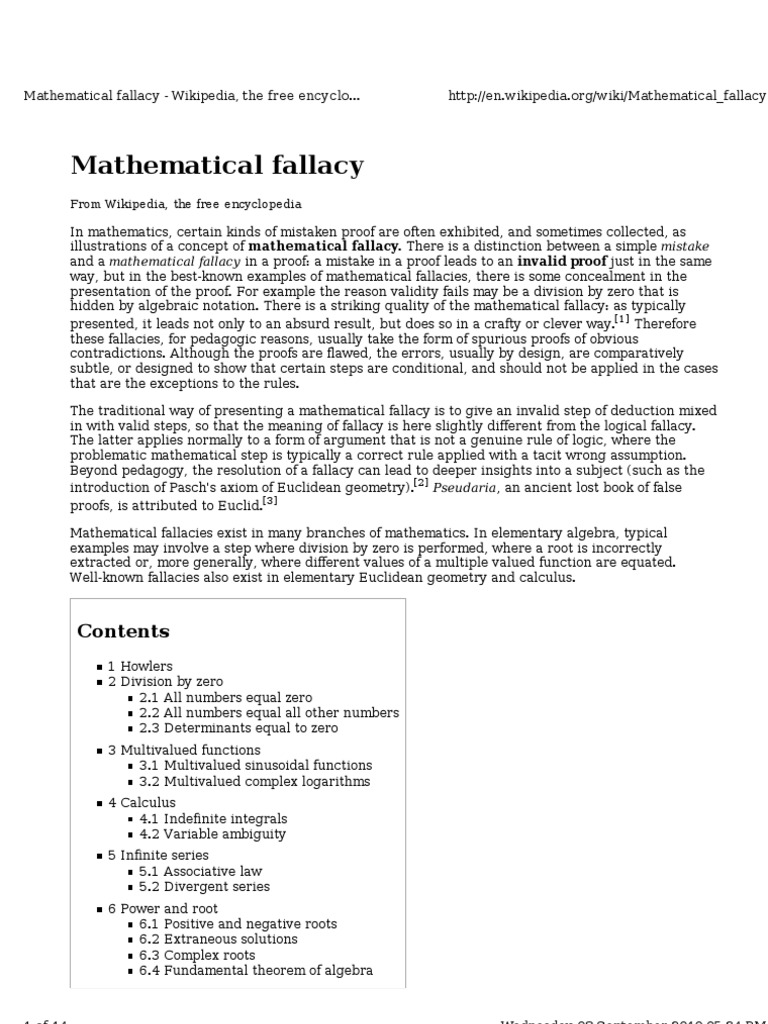 Mathematical Fallacy - Wikipedia the Free Encyclopedia | Summation ...
