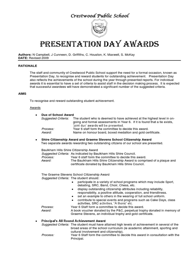 Presentation Day Awards | PDF | Conducting | School Voucher