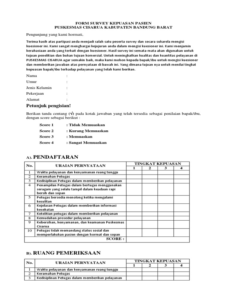 Form Survei Kepuasan Pelanggan | PDF