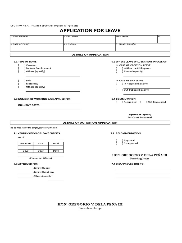 2017 CSC Leave Forms (Judiciary) | Download Free PDF | Courts | Employment