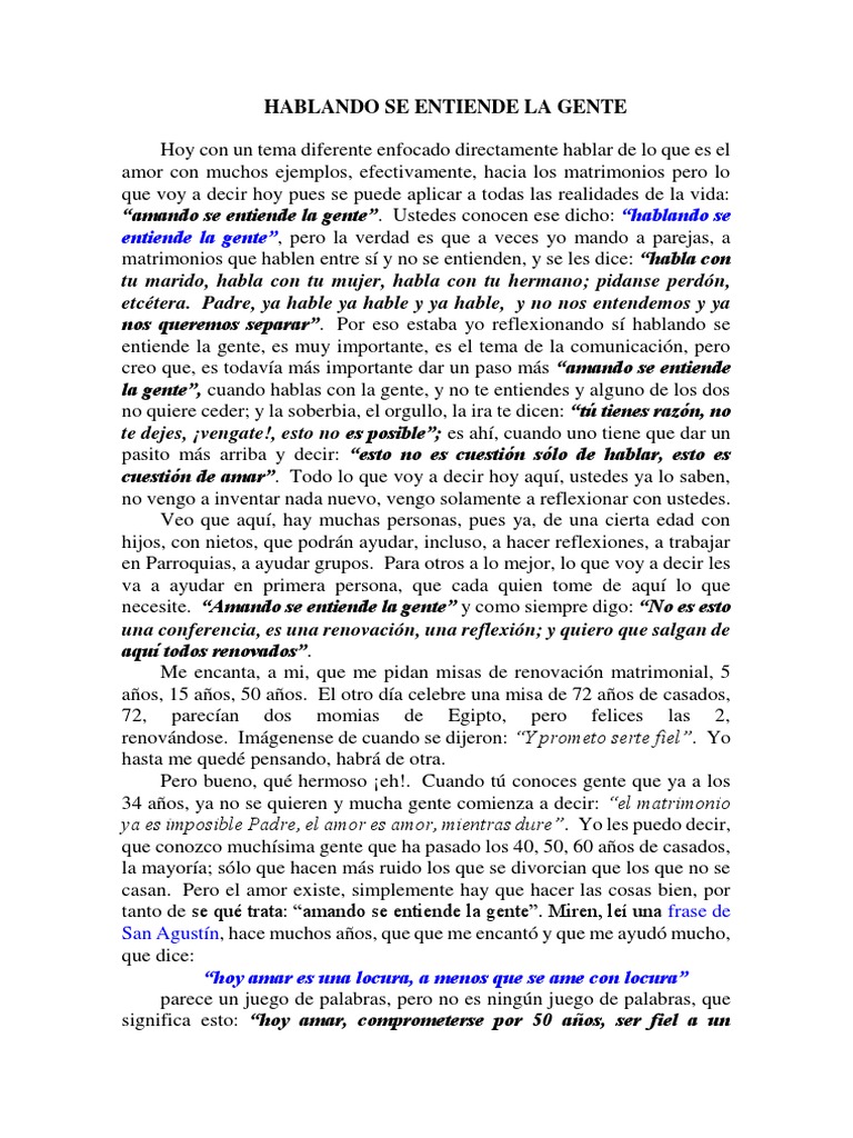Hablando Se Entiende La Gente | PDF | Locura | Matrimonio